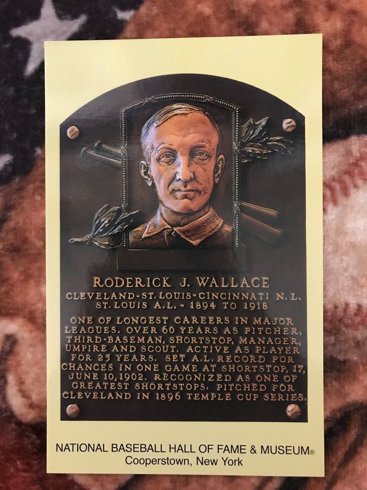 Bobby Wallace Postcard- Baseball Hall of Fame Induction Plaque ...