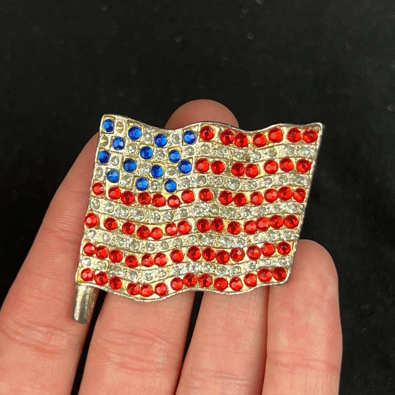 Vintage American Flag Red White Blue Rhinestone Brooc… - Gem