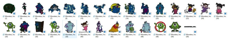 Monsters, Inc. Embroidery Designs (59) - CD/USB/Floppy/PES Mem Card ...