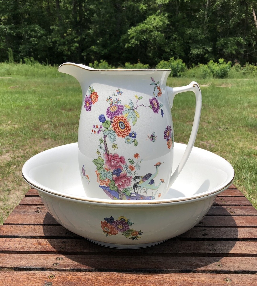 Old Wash Bowls And Pitchers LARGE Antique Water Pitcher And Bowl Wash