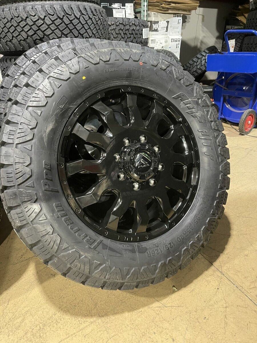 20" Fuel Blitz D675 Dually Wheels 2956520 35 AT Tires 8x6.5 Dodge Ram ...