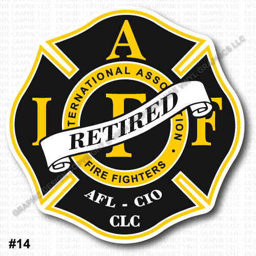 REVERSE PRINTED IAFF Firefighter Decal 3.7" RETIRED Sticker Black Yel ...