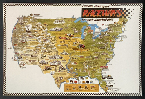 Famous Motorsport Raceways Map North America 1987 Vintage Postcard ...