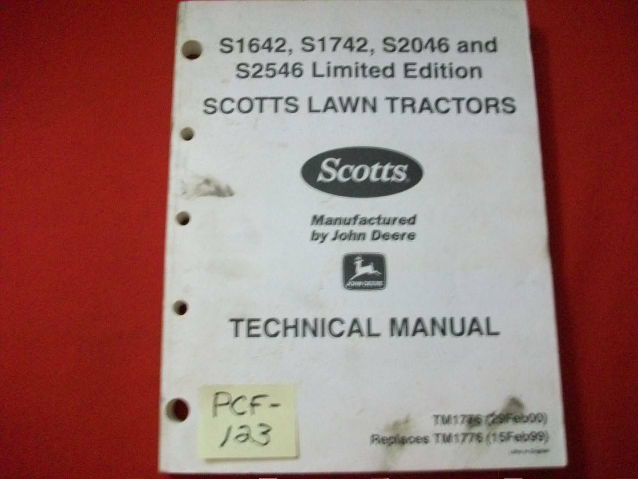 JOHN DEERE TECHNICAL MANUAL SCOTTS LAWN TRACTORS S1642 S1742 S2046 ...