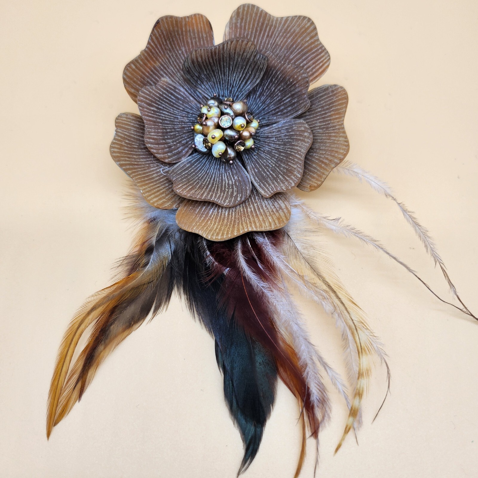 Vintage Crystal/Rhinestone Big Statement Feather Flower Brooch, Custom ...