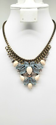Sorrelli Blue Topaz and Ivory Marble Glass Stone Cluster Bib Necklace ...