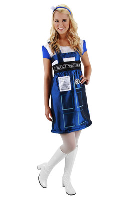 Doctor Who Licenced Tardis Dress Blue & White Short Sleeve 2 Pc. With ...