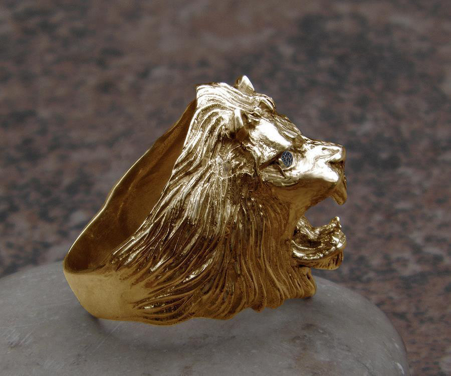 Impressive Large Solid 14K Gold Lion King Ring Genuine Diamonds Heavy ...