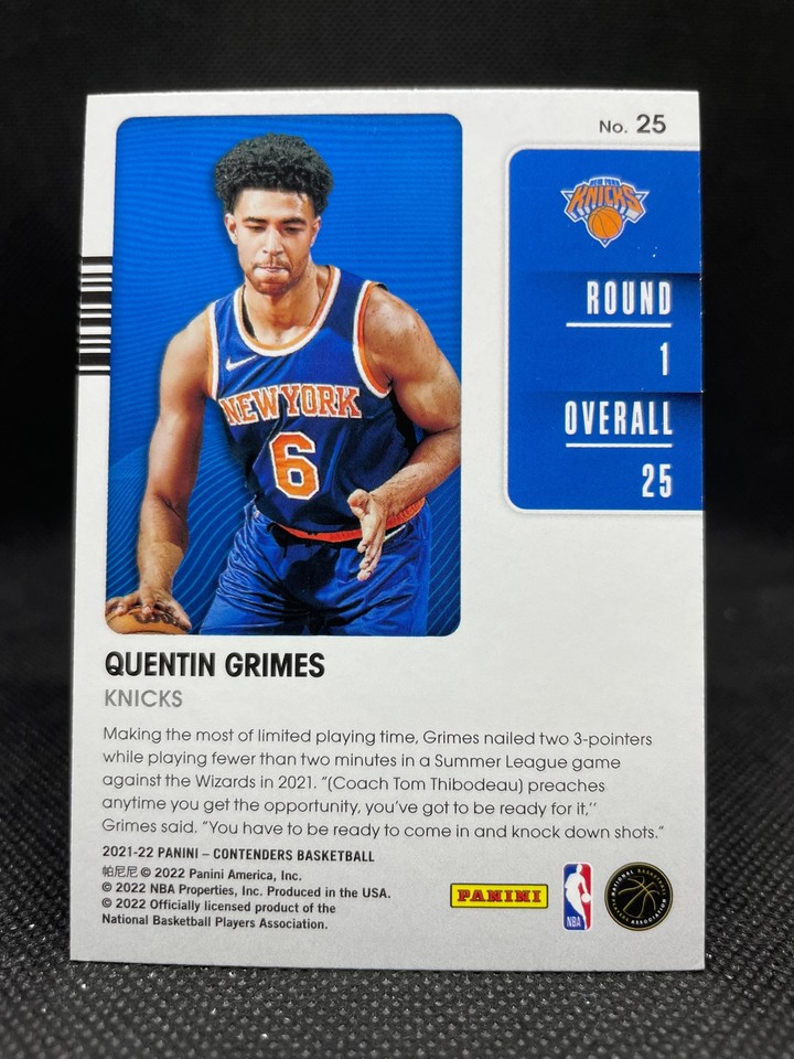 QUENTIN GRIMES 2021 PANINI CONTENDERS DRAFT CLASS ROOKIE CARD #25 ...