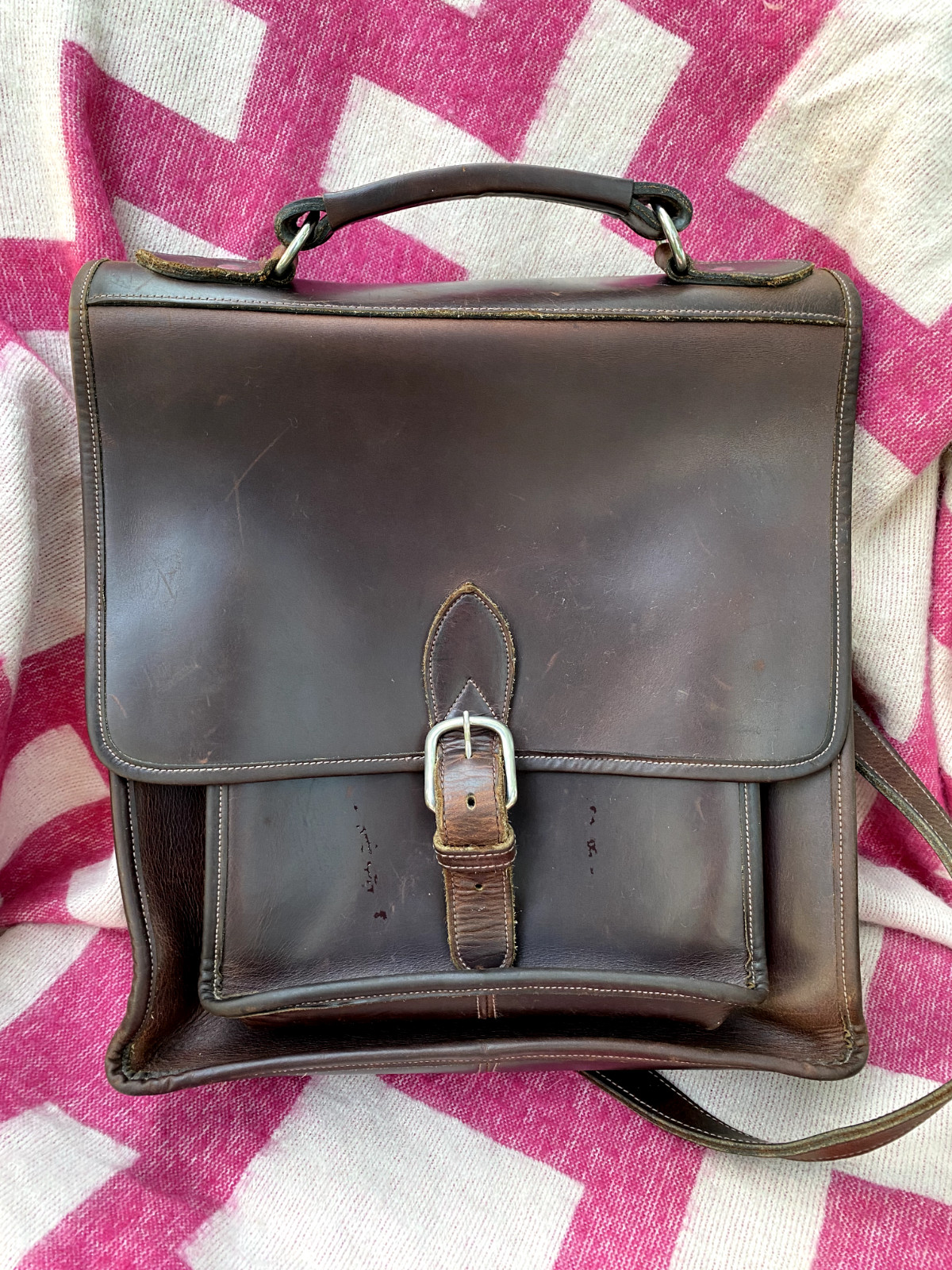 Vintage Brown Leather Box Backpack w/Handle & adjusta… - Gem