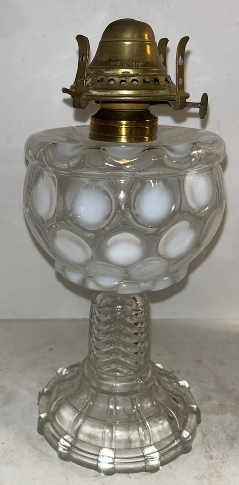 Antique Opalescent Glass Coin Dot Optic Oil Lamp No 1 Beautiful Lamp | eBay