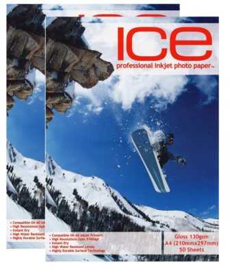 100 ICE 130 gsm A4 Single Sided GLOSS coated Professional PHOTO INKJET ...