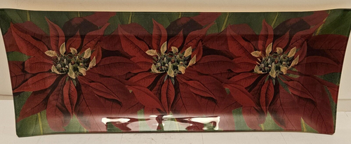 ANNIE MODICA Holiday Glass Platter Serving Tray Poinsettia | eBay