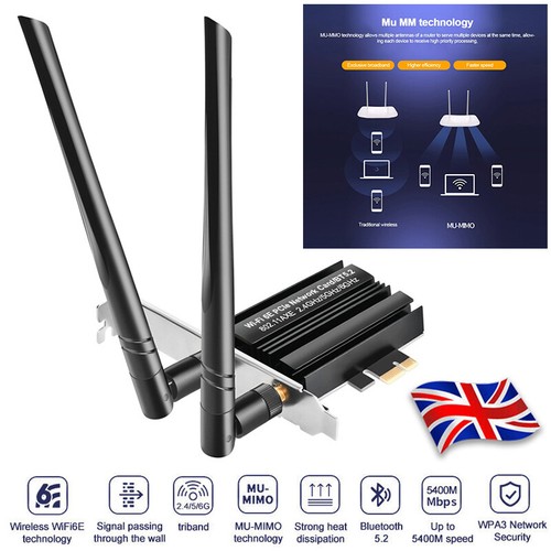 WiFi 6E AX5400 Bluetooth5.2 PCI-E Adapter PC TRI- Band 2.4G+5G+6G ...