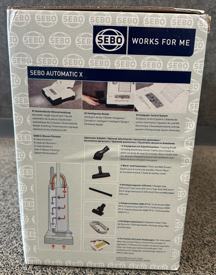 SEBO AUTOMATIC X7 PREMIUM PET (91540AM) BLACK SILVER W/8 EXTRA FILTER ...