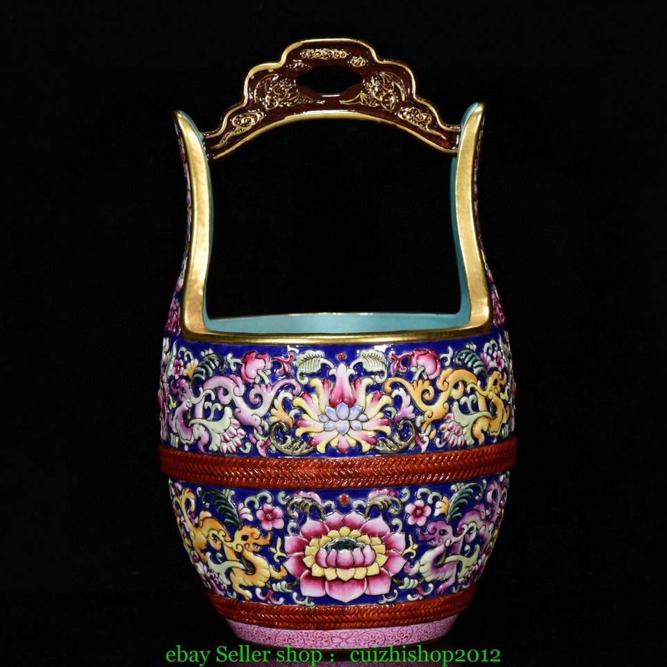 Old Qing Enamel Colour Porcelain Gilt Dragon Loong Flower Water Bucket ...