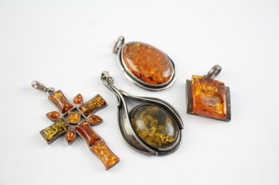 Sterling Silver Pendants Vintage Amber Cross Baltic Sun Spangle x 4 ...