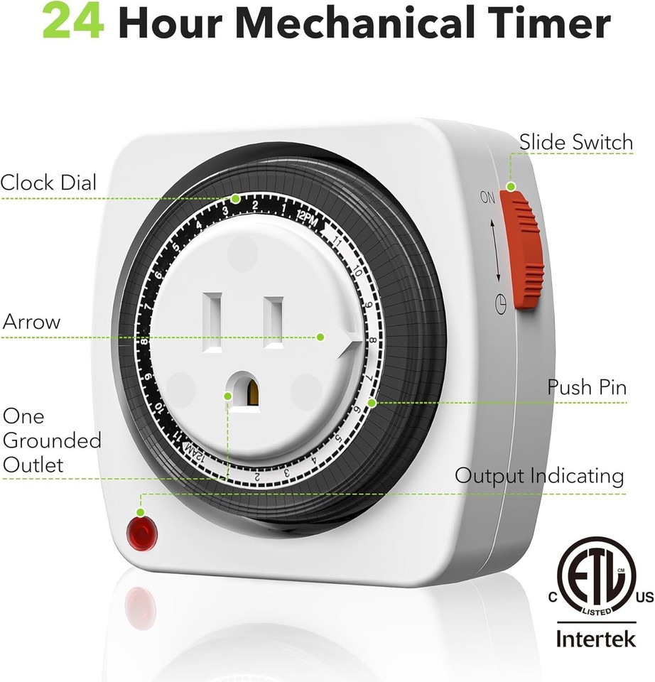 BN-LINK 24-Hour Plug-in Mechanical Timer, Mini Outlet Timer Indoor 3 ...