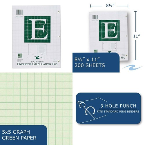 Roaring Spring Engineering Pad, 8.5" x 11", Green, 200 sheets Single ...