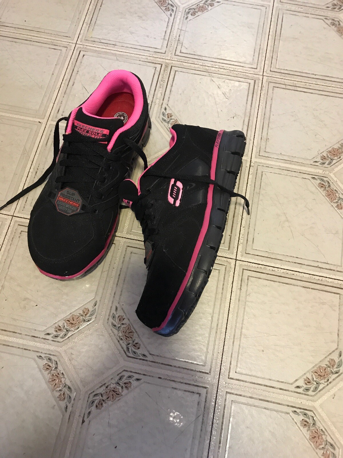 Skechers Flex Sole Work Sneaker/black/leather Woman's… - Gem