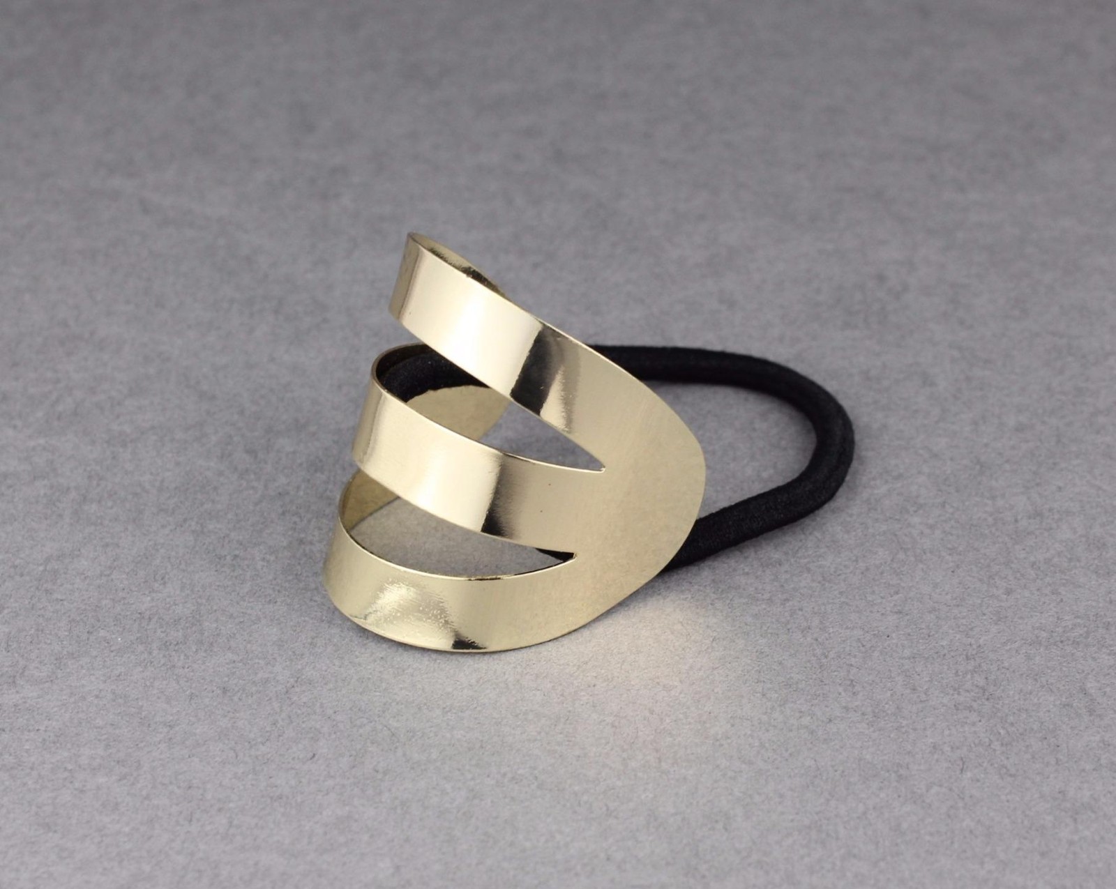 Gold metal cuff ponytail holder genie style stretch elastic pony tail ...