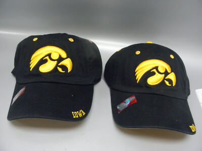 TWO IOWA HAWKEYES CAPS HATS ONE SIZE EMBROIDERED LOGO 100% COTTON NEW w ...