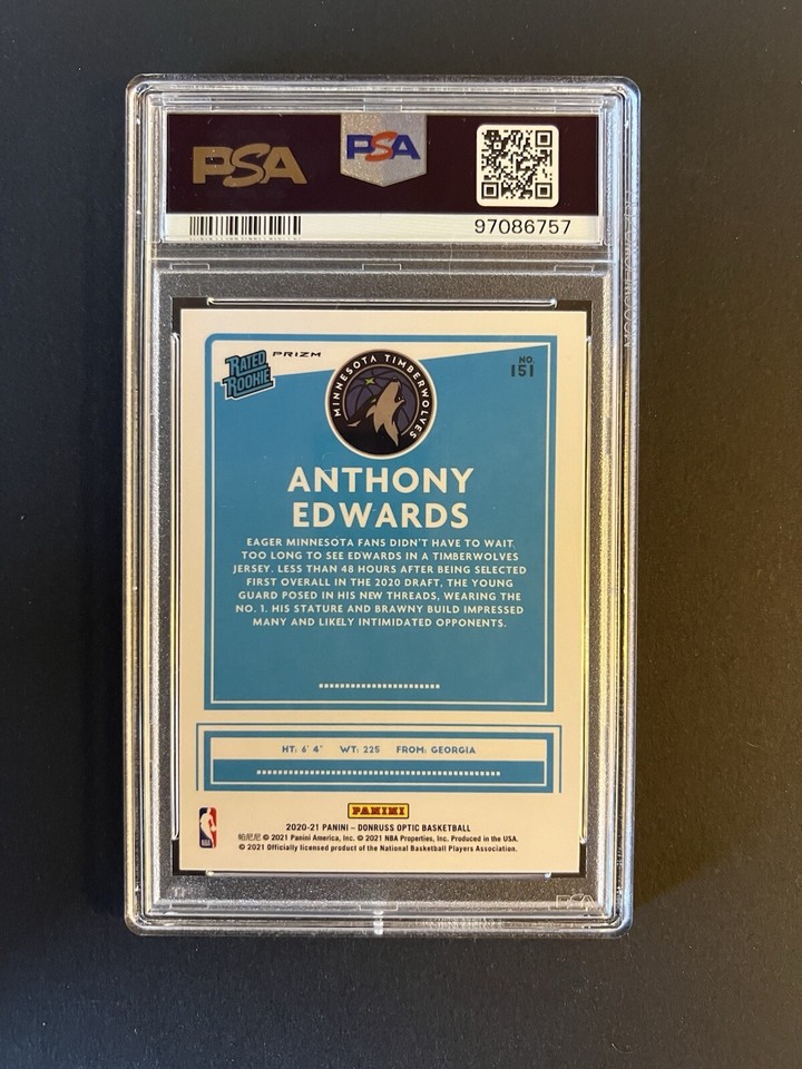 2020-21 Donruss Optic Rated Rookie Card #151 Anthony Edwards RC PSA 10 ...