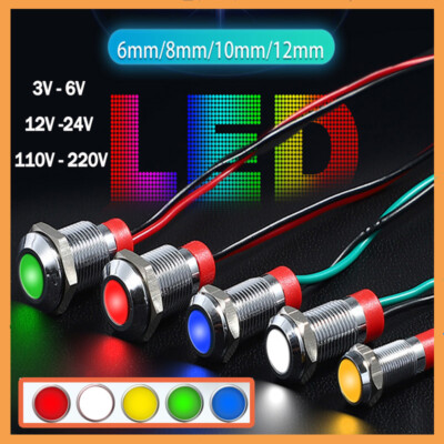 6 8 10 12mm LED Metal Indicator Pilot Car Dash Light Lamp 15cm Wire ...