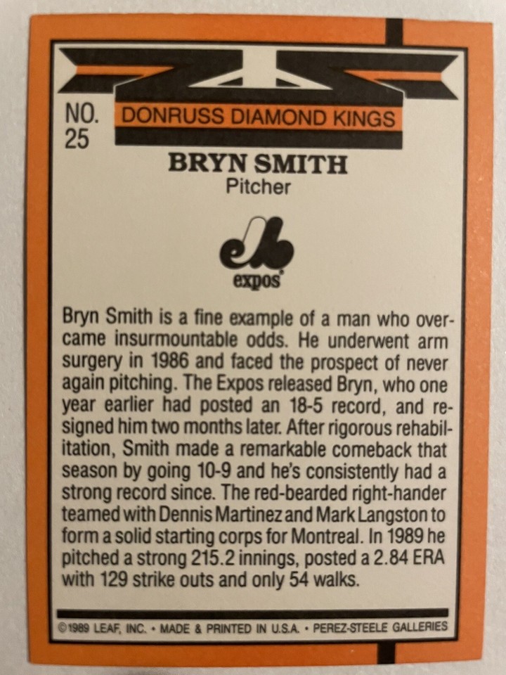 BRYN SMITH 1990 DONRUSS DIAMOND KINGS MONTREAL EXPOS 25 MLB BASEBALL ...