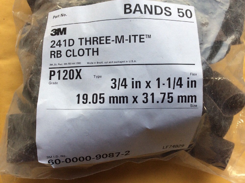 50 PACK** 3M 241D THREE-M-ITE RB CLOTH BANDS 3/4 X 1-1/4" GRADE P120X ...