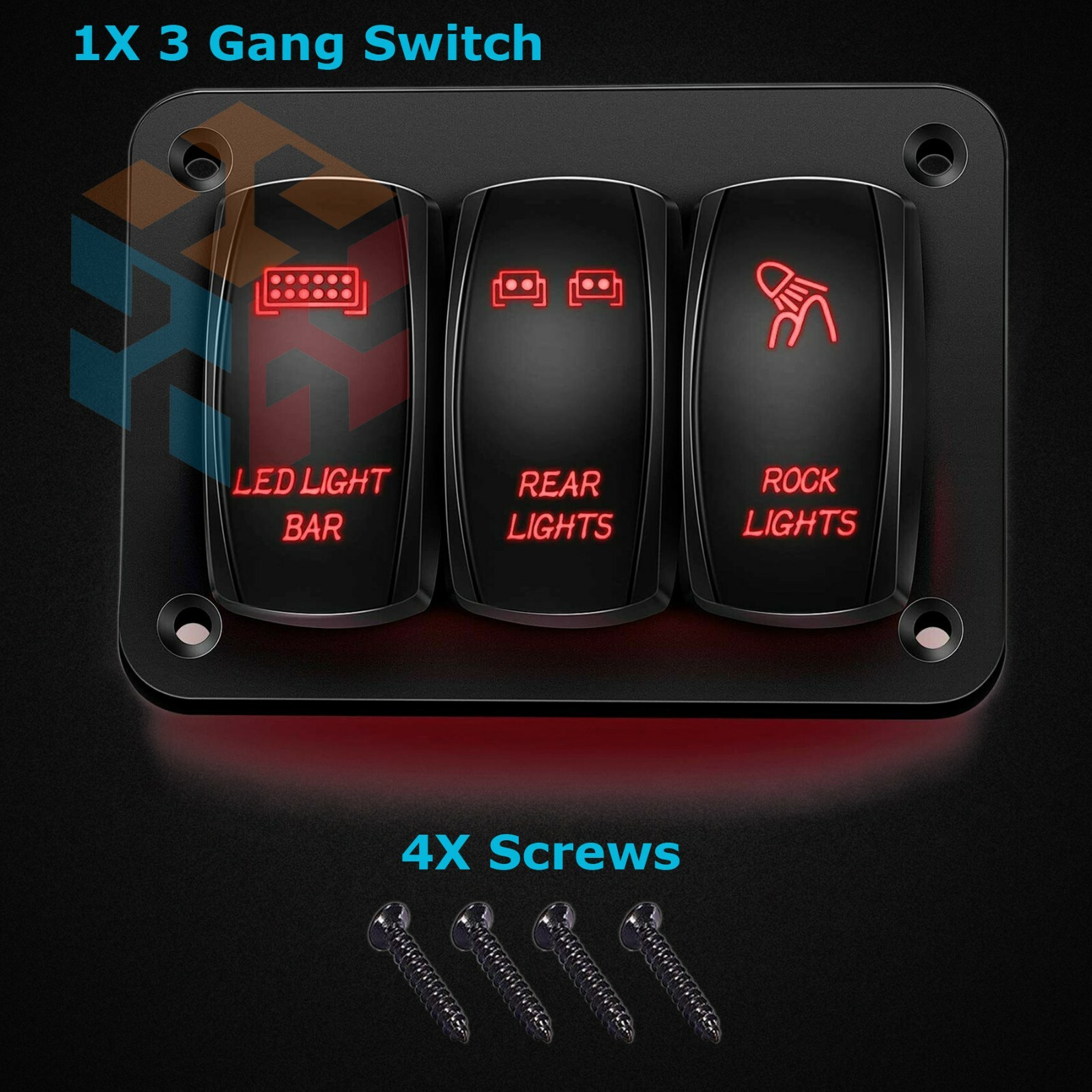 3 Gang Toggle Rocker Switch Panel Red LED Light for Car Marine Boat ...