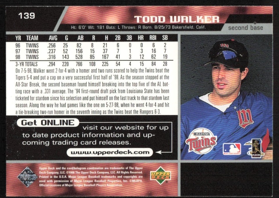 1999 Upper Deck Todd Walker #139 Minnesota Twins | eBay