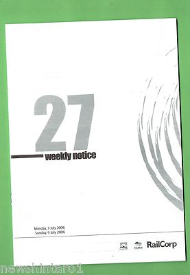 #D204. NSW RAILWAYS RAILCORP WEEKLY NOTICE BOOKLET #27, 3-9/7/2006 ...