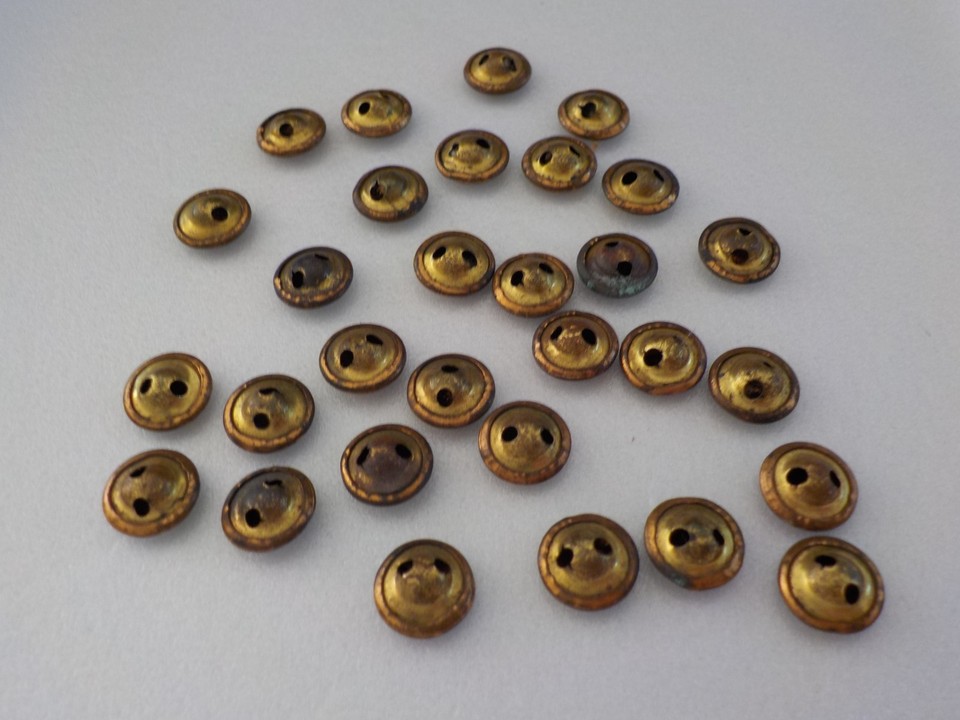 Vintage Miniature Tiny Brass Hand Painted Buttons Same Metal Total30 ...