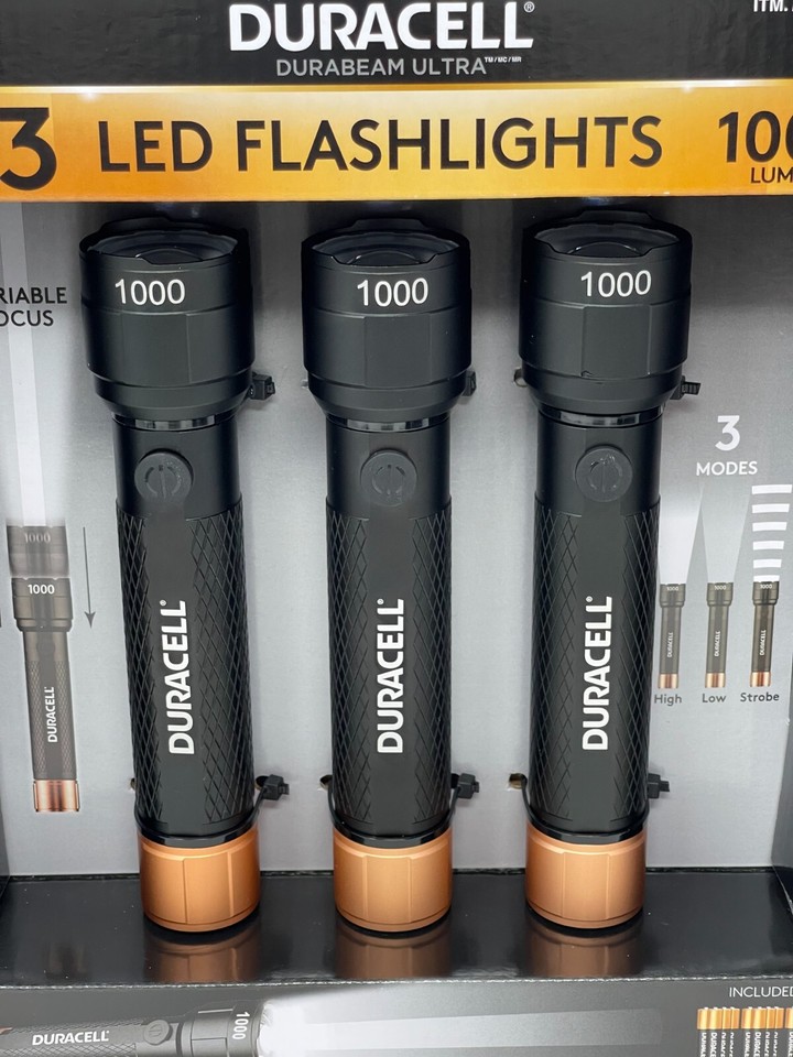 Duracell Durabeam Ultra 3 LED Flashlights 1000 Lumens 12 AAA Alkaline ...