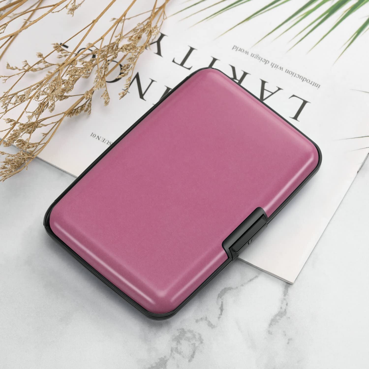 Pink - Metal Wallet Credit Card Holder, Women Men Aluminum RFID, Hard ...