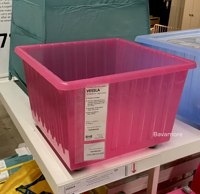 IKEA VESSLA Storage Crate With Casters Pink 15 ¼" ¼" (100.992.89) for ...