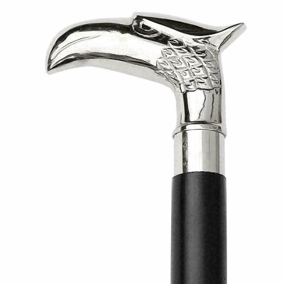 Walking Wood Stick Silver EAGLE Head Wood Vintage Walk Regular Cane Men ...