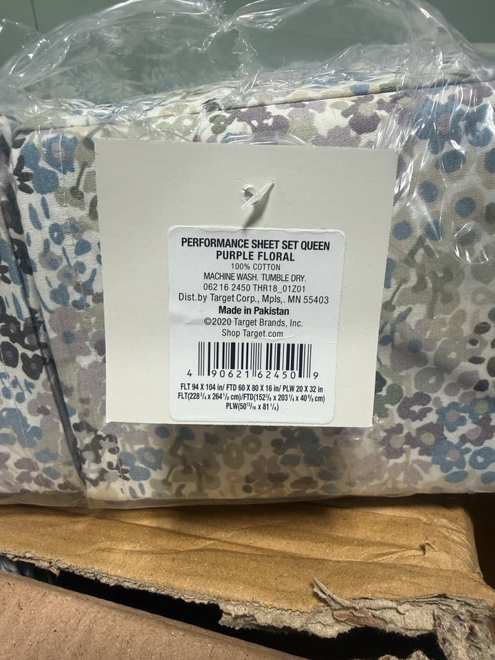 Target Threshold 400TC Queen Sheet Set 100% Cotton Purple Floral ...