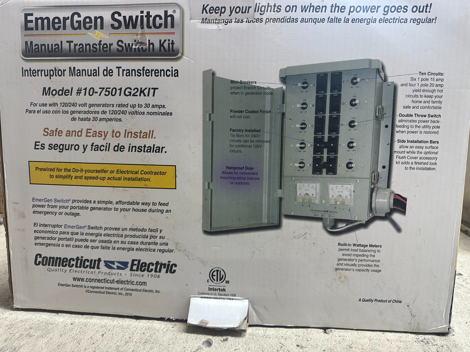 Connecticut Electric 10-7501G2KIT EmerGen Manual Transfer Switch Kit ...