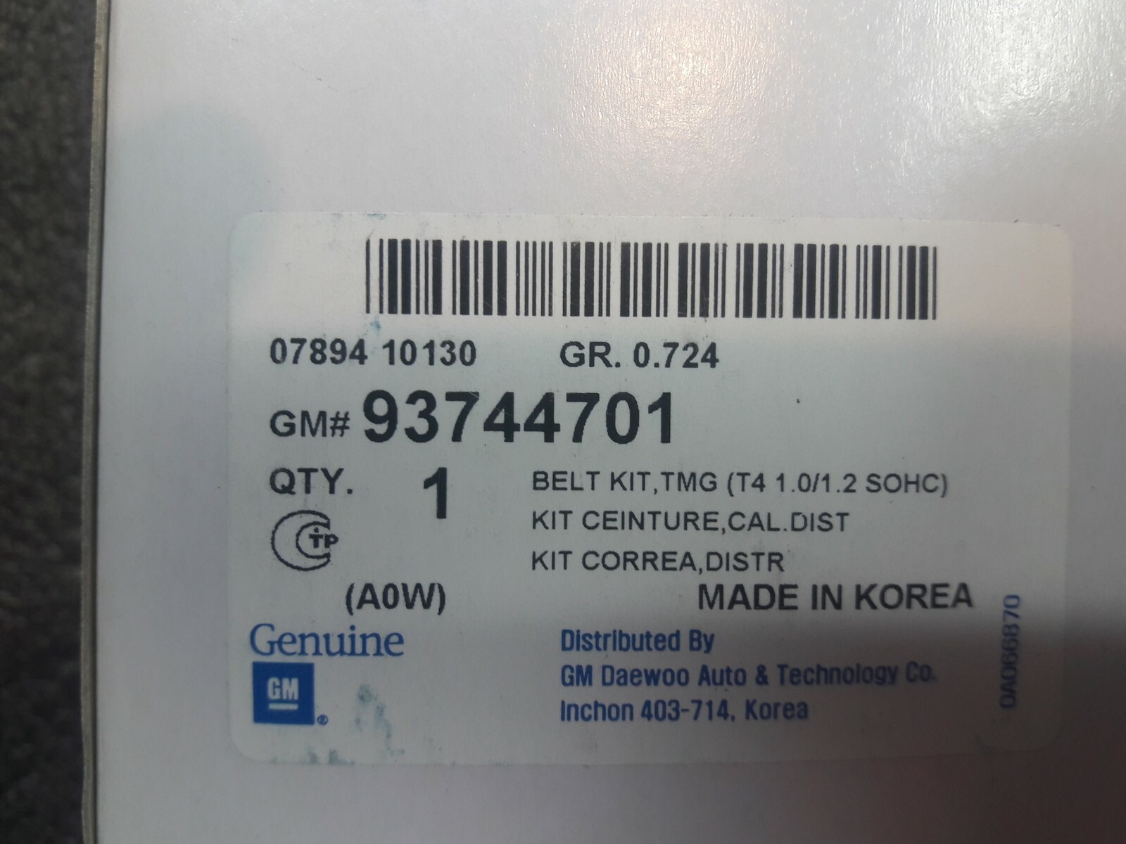 93744701 SET CINGHIA DISTRIBUZIONE CHEVROLET MATIZ - SET TIMING BELT | eBay