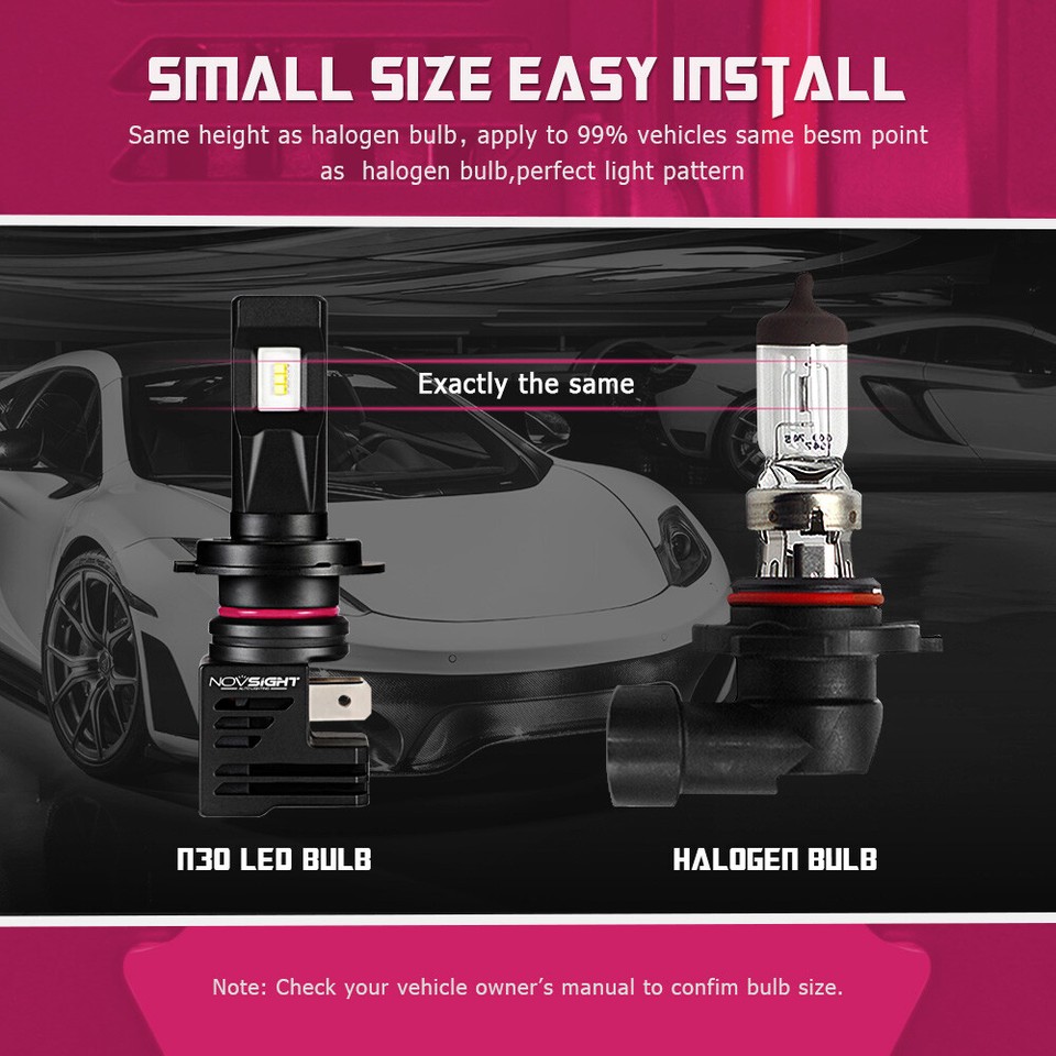 NOVSIGHT H7 LED Headlight Bulbs Kit Replace Halogen Lamps 55W 10000LM ...