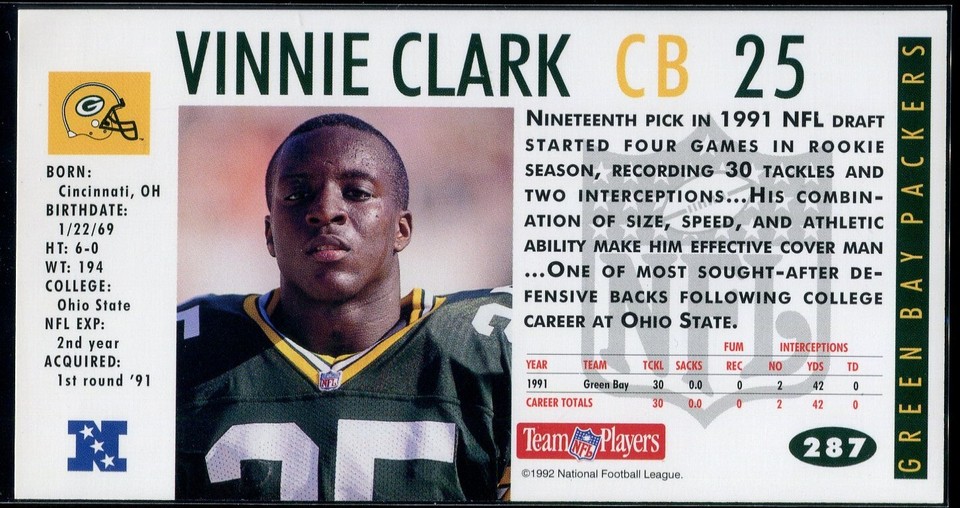 1992 Fleer Tall Boy Vinnie Clark #287 Green Bay Packers | eBay