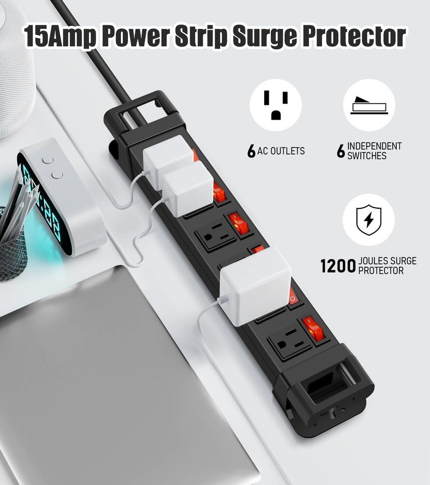 Heavy Duty Power Strip,6 Outlets Metal Power Strip with Individual ...