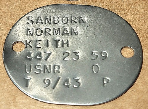 Original WW2 US NAVY Issue USNR IDENTITY DOG TAG KEITH SANBORN WICHITA ...
