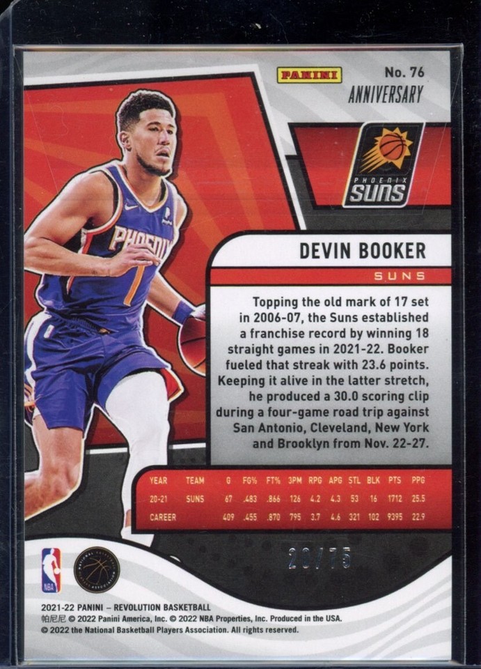 2021-22 Panini Revolution Devin Booker #76 75th Anniversary 20/75 Suns ...