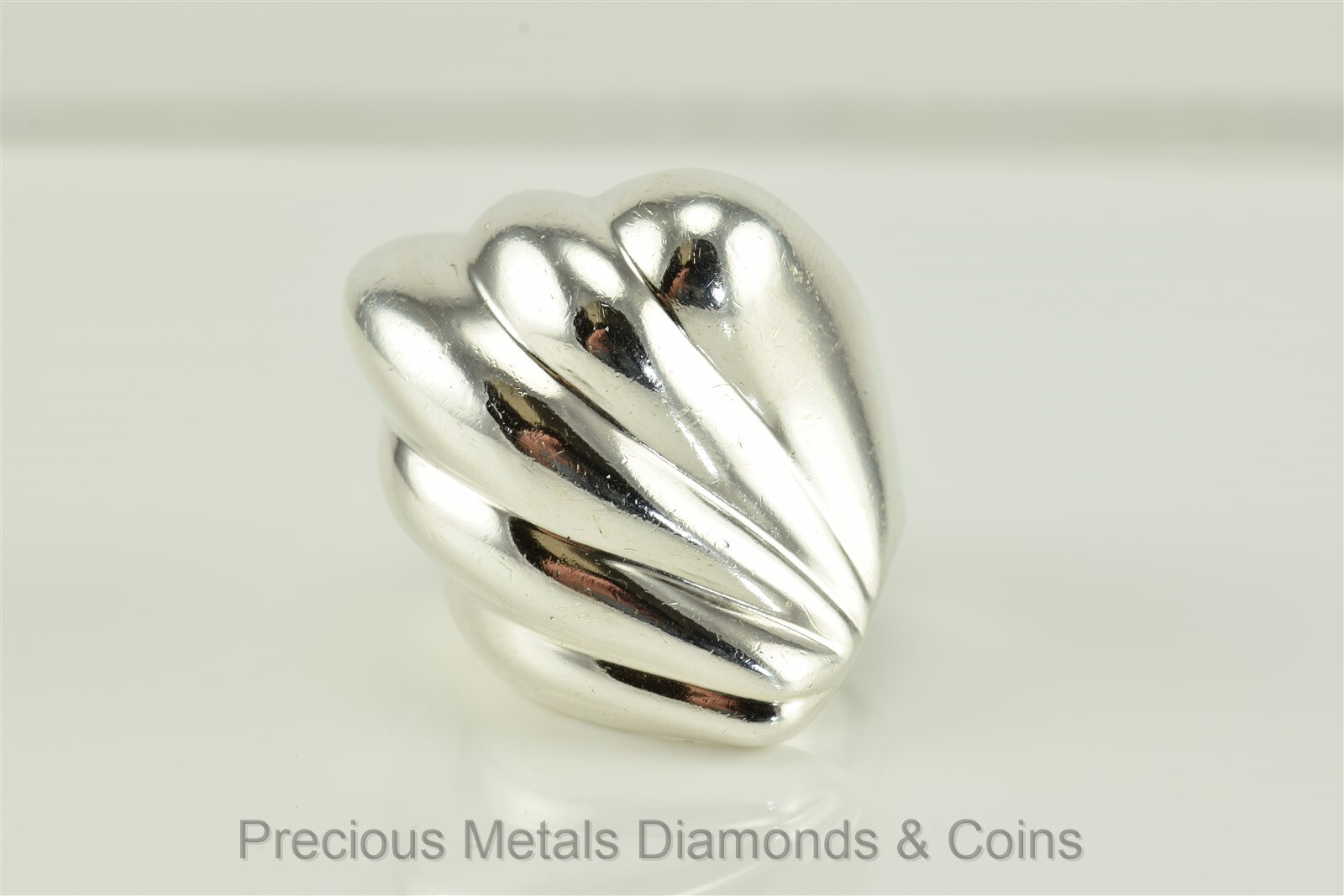 Heavy Sterling Silver Polished Shell Fan Ring TV-47 A… - Gem