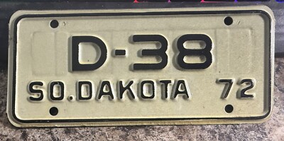 1972 Rare South Dakota motorcycle Dealer license plate - . 2 Digit ...