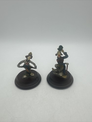 Vintage Pewter / Lead Miniature 1970s Metal Clown Figurine Wood Base ...
