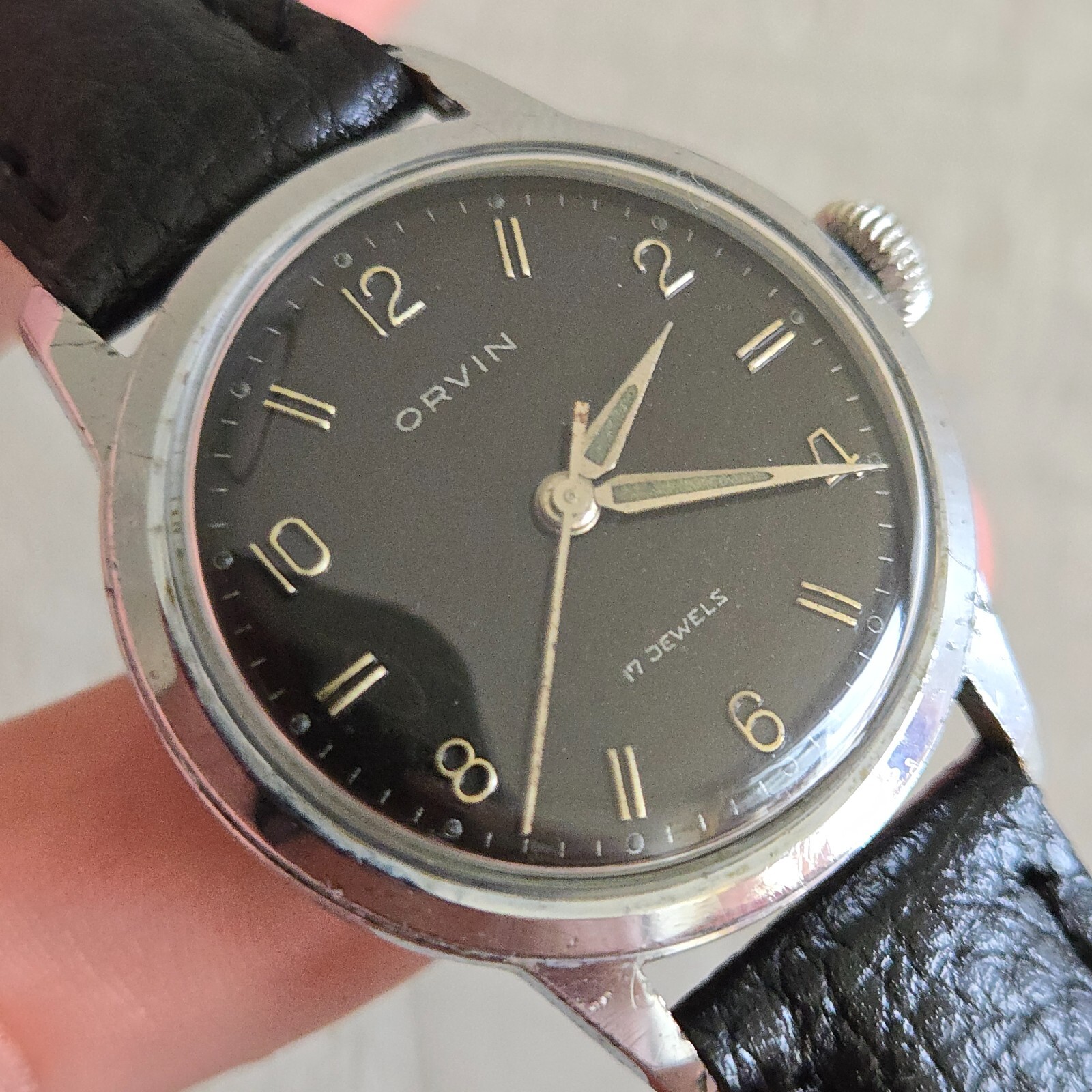 Vintage ORVIN by TRADITION men's manual winding watch AS 1686 Black ...